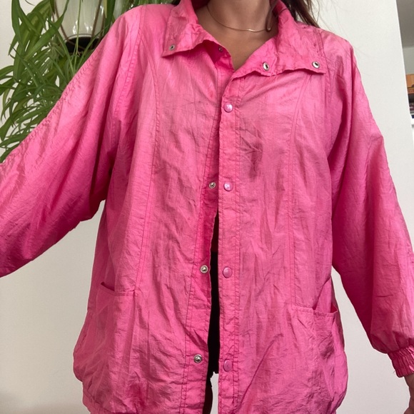 Haband | Jackets & Coats | Vintage Hot Pink Crinkle Nylon Jacket | Poshmark
